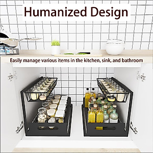 CEWIFO Kitchen Sink Organizer, Kitchen Organization 2 Tier Sliding Cabinet Basket Organizer Drawer Pull Out Cabinet Organizer, Multi-Use Pull Out Cabinet Organizer for Bathroom, Kitchen