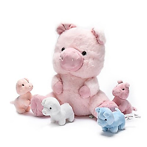 Snug A Babies Pig Stuffed Animal - Mommy Pig Stuffed Animal with 4 Baby plushie Piggies, Fluffy Farm Animal Toy- Squishy Guinea Piglet Stuffed Animal Gift for Kids - Ideal Gifts for Girls