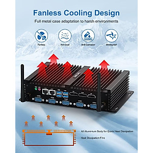 BASOARO Industrial Mini Computer, Fanless Industrial PC, Core i7 8550U, 16G RAM 512G SSD 1TB HDD, Dual LAN, Triple Display 4K UHD, DP/EDP/HD, 6 RS232 COM, Win 11 Pro Mini PC