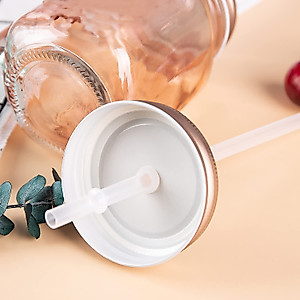 SUNNOW Vastto 6 Pack 15 Ounce Chromatic Engraved Glass Jar Mug with Handle and Straw