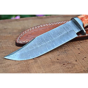 UK UNIQUE SHARP KNIVES BK-3004 Handmade Damascus Steel 12.00 Inches Damascus Steel Hunting Knife - Coloured Camel Bone Brass Spicer Handle With Damascus Gurd/pommel