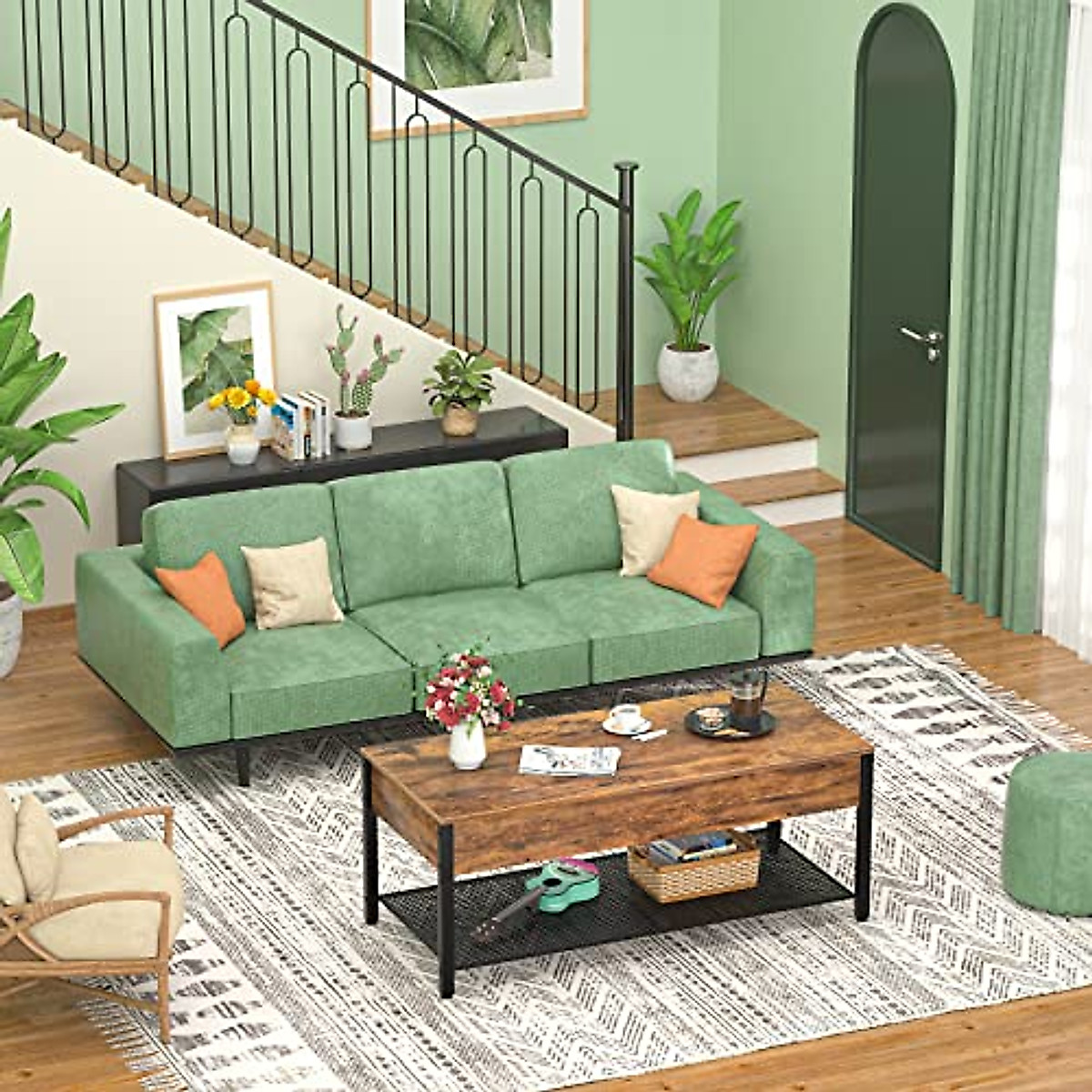 Homieasy Coffee Table, Lift Top Coffee Table with Storage Shelf and Hidden Compartment, Modern Lift Top Table for Living Room, Wood Lift Tabletop, Metal Frame - Rustic Brown