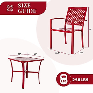 Attliasalon 3 Pieces Outdoor Patio Bistro Set, Mental Bistro Table and Chairs Outdoor Furniture Set with Square Table for Patio Porch Balcony Yard Garden (Red)