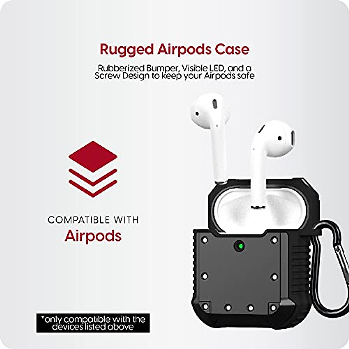 TALK WORKS AirPods Case Cover with Keychain - Rugged Protective Hard Skin for AirPods Keychain Case Clip Carabiner Wireless Charging Compatible with Apple Air Pod Carrying Case Series 1 & 2 - Black