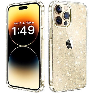 JJGoo Compatible with iPhone 14 Pro Case, Bling Sparkle Soft TPU Anti-Scratch Shockproof Protective Phone Bumper, Women Girls Cute Slim Sparkly Phone Case for iPhone 14 Pro, Clear Glitter