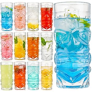 Claplante Tiki Glasses Set of 12, 14 oz Modern Bar Tiki Cup, Highball Drinking glasses, Exotic Zombie Cocktails Glasses, Tiki Mug for Tropical Island Drinks Tiki Bar Professional Hawaiian Party