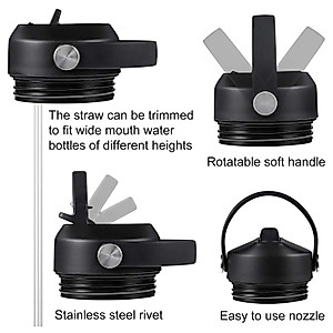 FLORAPELL Straw Lid for Yeti Rambler 18 26 36 46 64 oz, Lid with Straws and Flexible Handle, Replacement Cap for Yeti 18oz 26oz 36oz 64oz Rambler Water Bottle Straw Cap, Black