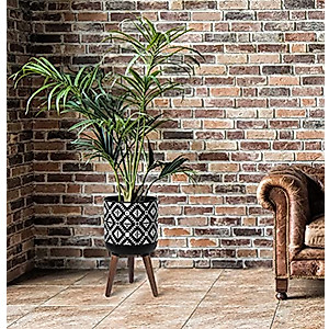 D'vine Dev 10 Inch Planter Pot with Stand, Mid-Century Tall Plant Pot with Legs for Indoor Plants, Medium, Charcoal Grey/White, 88-GM-M-GW