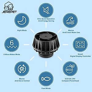 JEREPET 3400GPH Aquarium Wave Maker DC 24V Powerhead with Magnetic Mounting Wavemaker with Controller and LED Display Circulation Pump for 40-180 Gallon Tank (3400GPH) Black