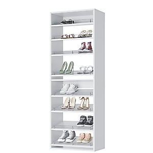 Closet Shelves Tower - Modular Closet System With Shoe Shelves (8) - Corner Closet System - Closet Organizers And Storage Shelves (White, 25.5 inches Wide) Closet Shelving