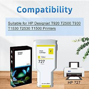 AYMSous Compatible for HP 727 Yellow 300ML Remanufactured Ink Cartridge Replacement for HP 727 for HP727 for HP 727Y for HP DesignJet T920 T930 T1500 T1530 T2500 T2530 Printers