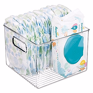 iDesign Recycled Plastic Pantry and Kitchen Storage, Freezer and Fridge Organizer Bin with Easy Grip Handles – 8” x 8” x 6”, Clear