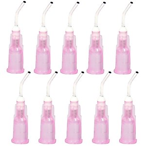 300 Pcs Bent Blunt Tip Dispensing, Bent Flow Dispensing Tips, Disposable Bent Irrigation Blunt Tips, Great for Oil or Glue Applicator (Pink 18G)