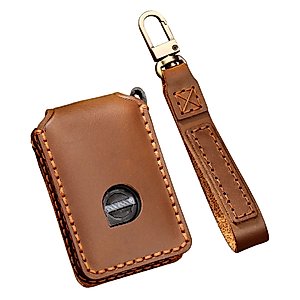 SANRILY Leather Key Fob Cover for Volvo XC60 XC90 S90 V90 2019 2020 2021 Keyless Entry Remote Keychain Holder Full Protection Key Case Shell Brown