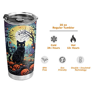ORCAE 20oz Halloween Pumpkin Ghost Black Cat, Gifts for Cat Lovers, Halloween, Trick or Treat Gifts, Coffee Thermos, Stainless Steel Double Wall Vacuum Insulated Coffee Mug, Travel Cup with Lid - BH