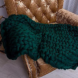Inverse growth Handmade Chunky Knit Blanket Large Thick Wool Bulky Knitting Throw for Bedroom Decor Pet Bed Chair Mat Rug Dark Green 48"×60"
