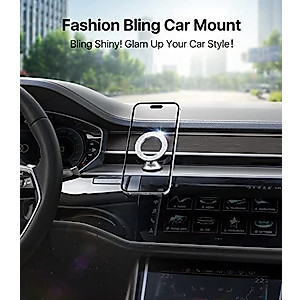 andobil Magnetic Phone Holder for Car [Fashion Bling, Invisible Mini] Compatible with MagSafe 3 Pop-Socket iPhone 14 Pro Max 13 12 S23 S22 15 etc, 360° Rotation Dashboard Mount, Cute Car Accessories