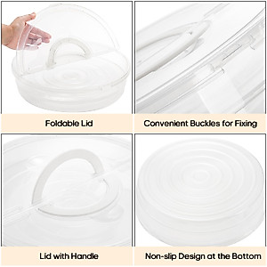 Lawei 2 Pack 12 Inch Food Storage Container with Lid and Handle, 2 Compartments Plastic Pie Carrier Pizza Slice Storage Containers, Reusable Round Pie Keeper Holder for Cake Cheesecake Tortilla