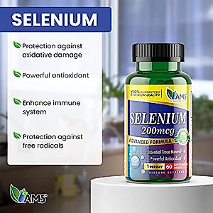 America Medic & Science Selenium 200 mcg (1 Pack of 60 Tablets) Pure Dietary Supplement for Men and Women, Essential Trace Mineral and Powerful Antioxidant Best for Immune Support and Thyroid Health