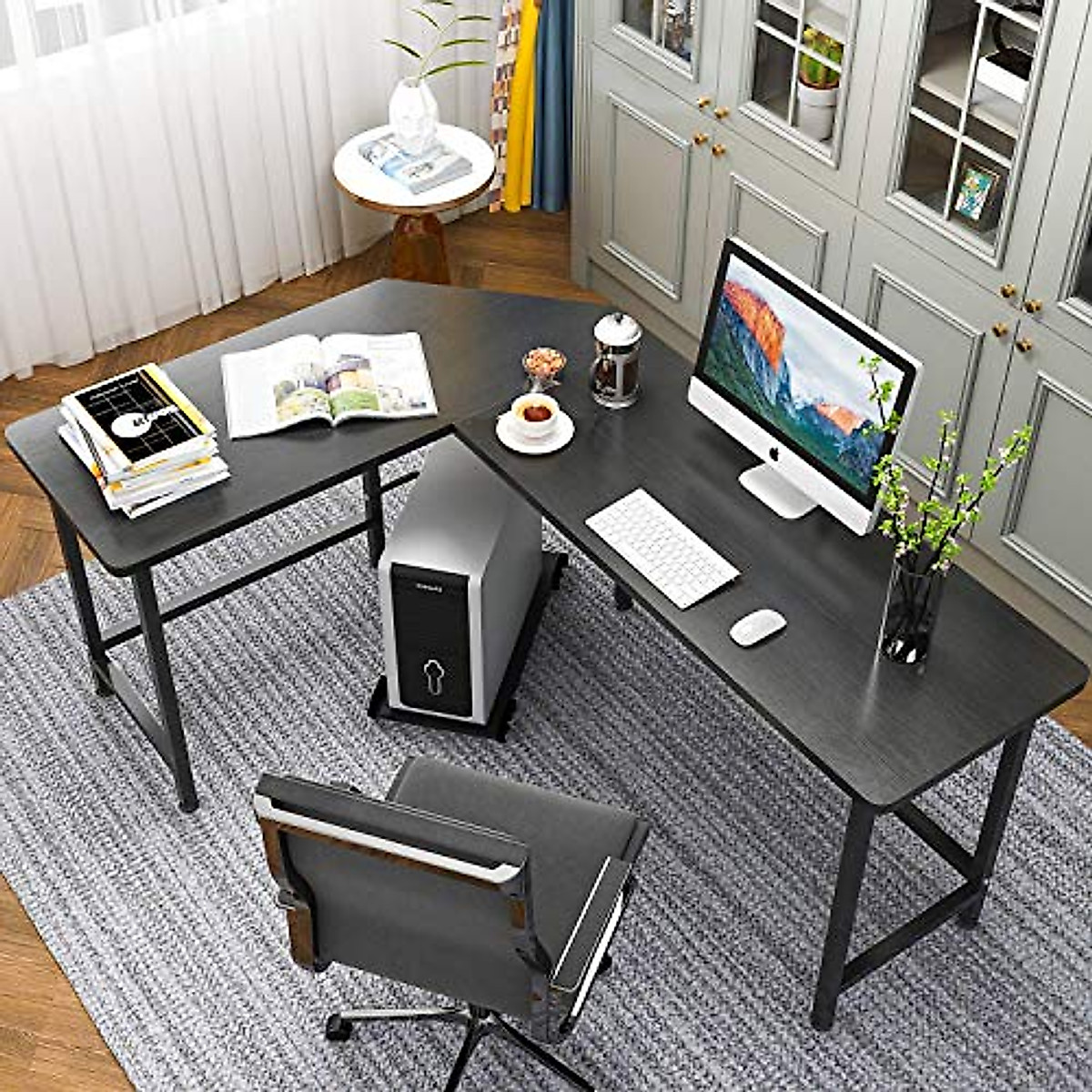 Umekesa L Shaped Desk Black Corner Computer Desk for Home Office Gaming L Desk Study Writing Table PC Laptop Workstation, Modern Design L Desk