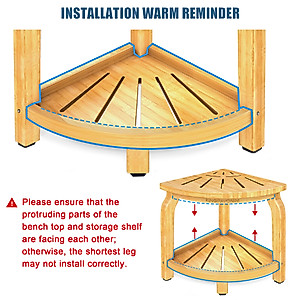 KingPavonini Bamboo Corner Shower Stool for Shaving Legs Foot Rest, Waterproof Bath Bench Seat with Storage Shelf for Bathroom Inside Shower, Hold Up to 450Lbs