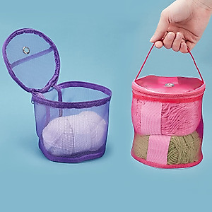 NBEADS 2 Pcs Empty Mesh Yarn Bags, Portable Knitting Bag Organza Storage Cases Tote Bags Crochet Thread Sewing Accessories for Yarn Storage (Fuchsia and Purple)