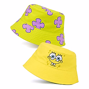 SpongeBob SquarePants Reversible Bucket Hat Adults Unisex | Mens Womens Yellow Spongebob and Patrick Coral Character Sun Hat