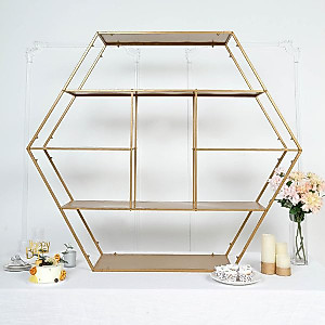 Efavormart 4ft Large Gold Metal Hexagonal Cake Dessert Display Stand, Wedding Arch Backdrop, Balloons Rack, Modern Bookcase
