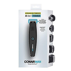 ConairMAN All-in-One Beard Trimmer for Men, for Face, Nose and Ear Hair Trimmer, Perfect for Travel, 7 piece Men's Grooming Kit, Lithium Battery-Powered