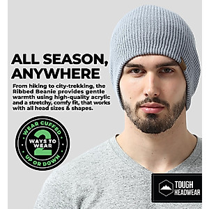Tough Headwear Beanies for Men & Women - Knit Beanie, Warm & Soft Ribbed Beanie, Daily Knit Hat, Women & Mens Toboggan Hat for Cold Weather Light Gray