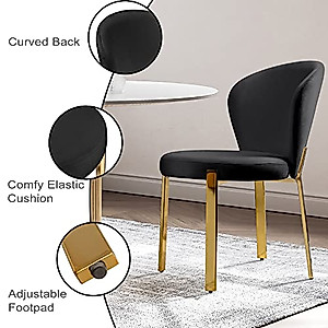 KithKasa Velvet Dining Chairs Set of 2 Upholstered Modern Kitchen Side Dinner Chairs with Golden Metal Legs for Vanity Dining Room, Black