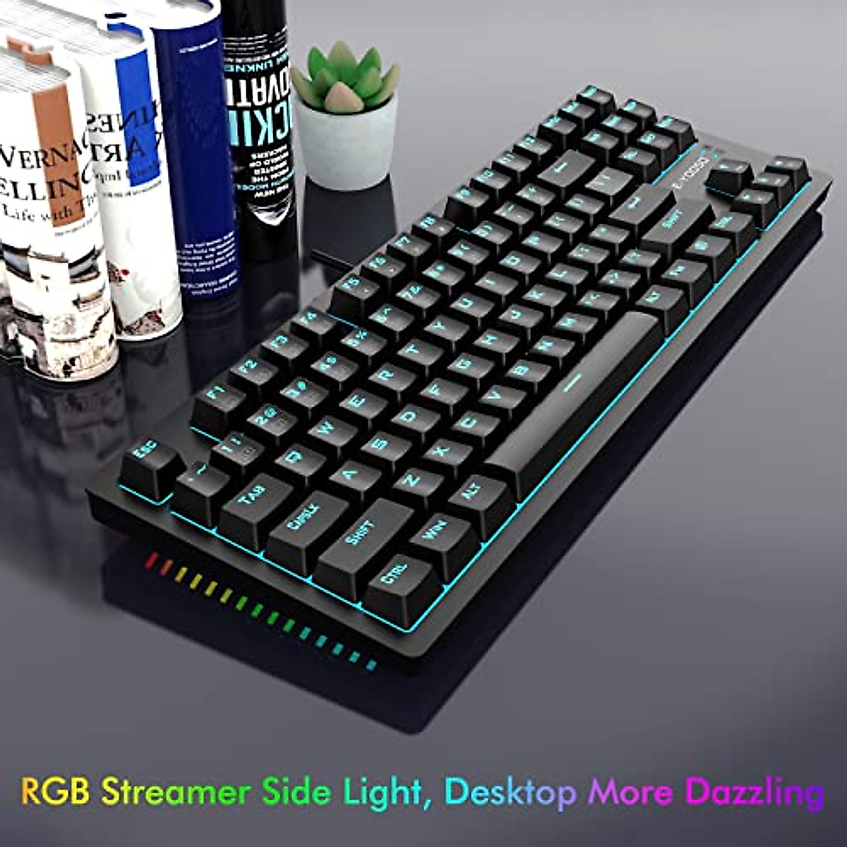 Mechanical Keyboard and Mouse, E-YOOSO Z-737 Wired Gaming Keyboard and Mouse with OUTEMU Blue Switches, 8000 DPI Honeycomb Mouse with Mouse Pad, Blue Backlit & RGB Sidelight 87 Keys Keyboard for PC