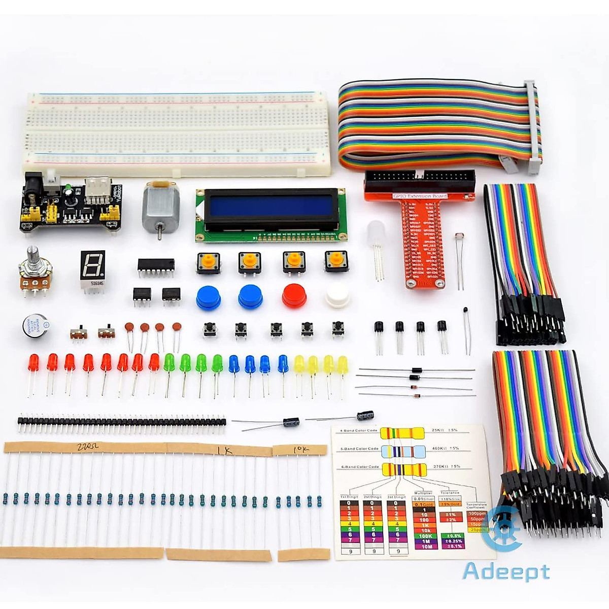 Adeept Starter Kit Compatible with Raspberry Pi 4 3, 2 Model B B+ LCD1602 Servo Motor C and Python Code, Beginner Starter Kit with User Manual Guidebook