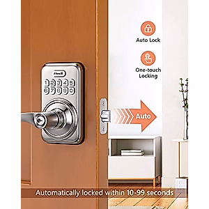 Keyless Entry Door Lock with Handle, Zowill Electronic Keypad Deadbolt Door Locks Handle Lever, Front Door Lock Set, Digital Door Lock, Auto-Locking, Anti-peep Code Door Handle Lock, Satin Nickel