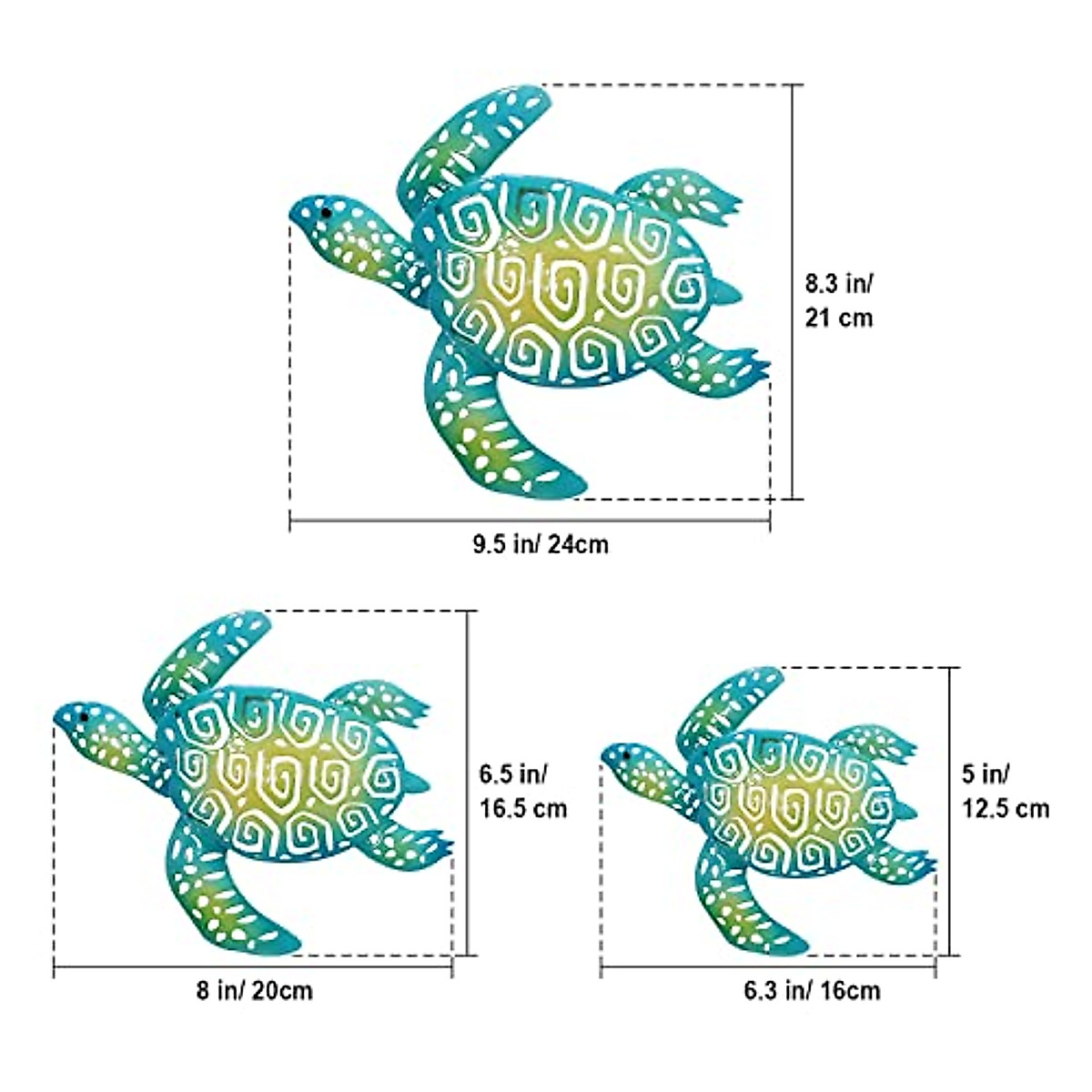 Metal Sea Turtle Wall Decor, Beach Sea Turtle Bathroom Decor Metal Wall Art for Outdoor Bathroom Living Room Patio Garden Fence Bedroom Pool(Teal, Set of 3)