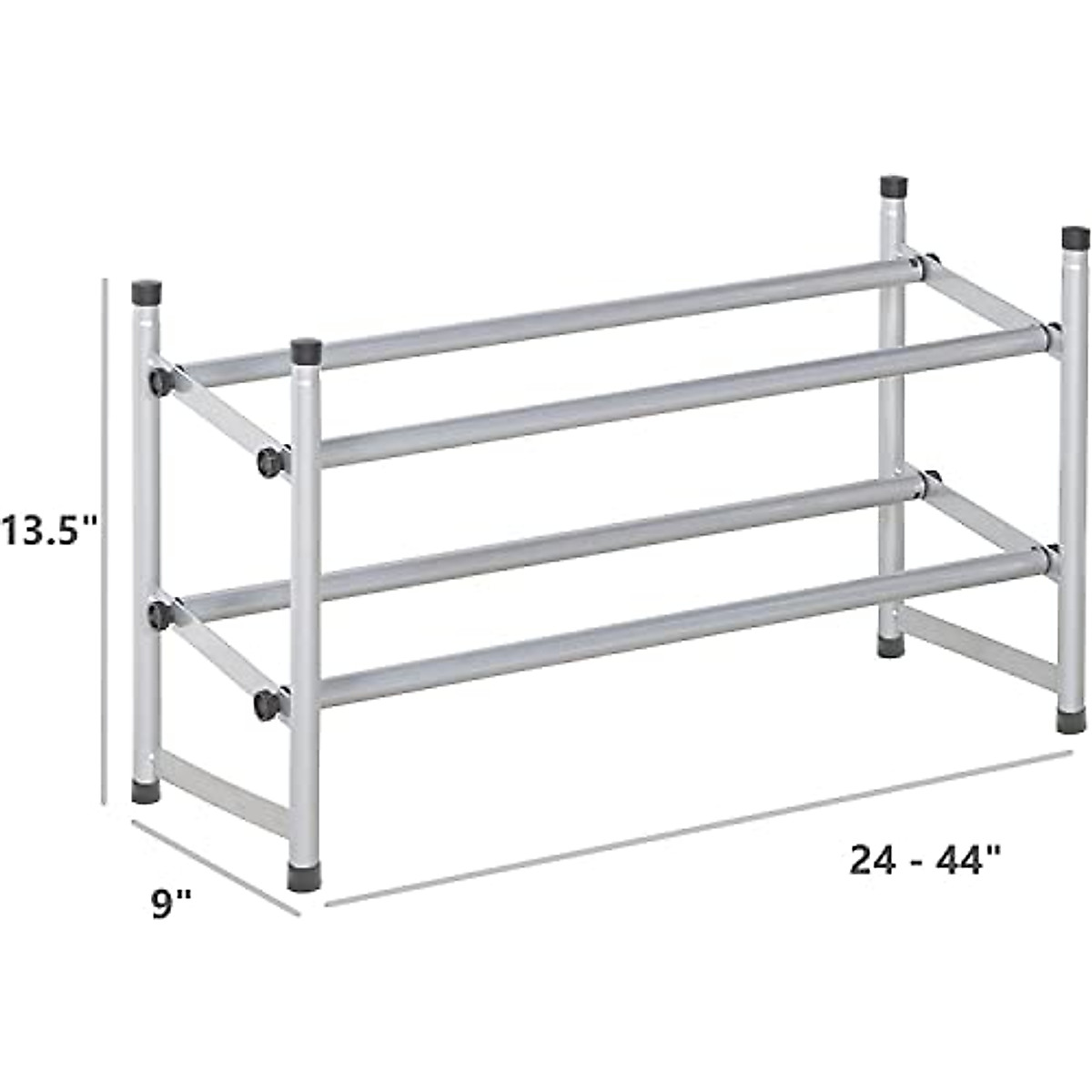 J&V TEXTILES Telescoping Stackable/Expandable Free Standing Shoe Rack, 2-Tier Holds Up To 10-Pair (Silver)