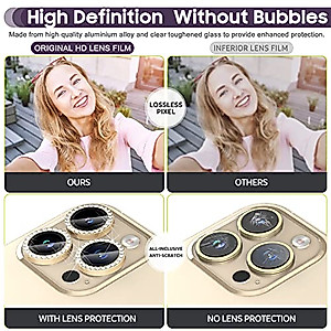 Suoman for iPhone 14 Pro Max Camera Lens Protector / 14 Pro Camera Lens Protector, Diamonds Bling Camera Cover Tempered Glass for iPhone 14 Pro Max /14 Pro [Perfectly Fit] - Diamond Gold