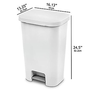 Sterilite 11.9 Gallon Trash Can with Lid, Step-on White Kitchen Garbage Can for Bathroom, Bedroom, Home, and Outdoor, Wholesalehome Cleaning Cloth Included