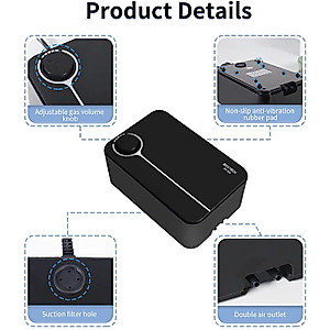 Aquarium Ultra-Quiet Air Pump - Adjustable Fish Tank Aerator with Dual Outlet Pump, 8w 8L/min Oxygen Pump for 20-600 Gallon Tank (Only Air Pump)