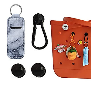 Accessories for Bogg Bag, Key Holder Charms and Lipstick Holder Accessory for Bog Beach Bag - 3 pcs Hanger Charms, 1 pcs Lipstick Holder with Carabiner Clip