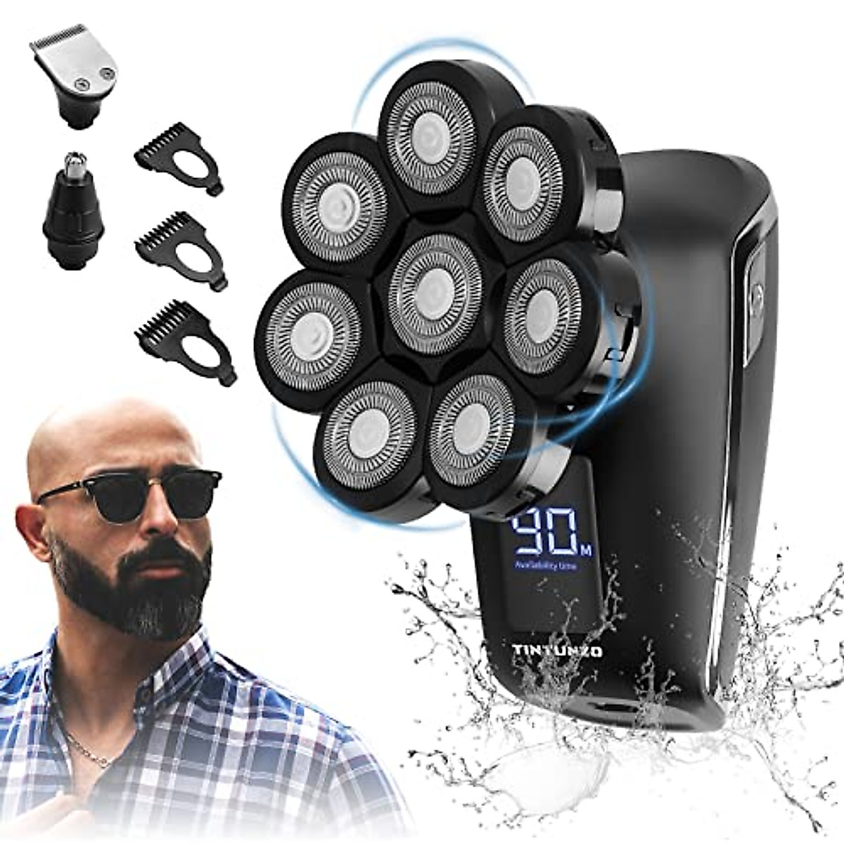 Head Shaver 8D - Electric Head Shavers for Bald Men with Wet and Dry Head - Cordless, Rechargeable, Ergonomic Design - Multifunctional Electric Razor