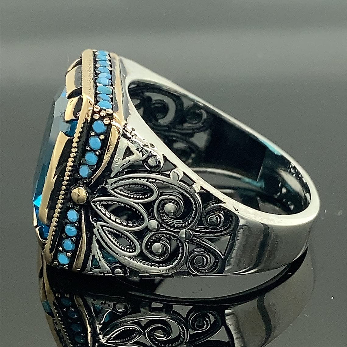 Men Aquamarine Stone Ring, Blue Stone Ring, Vintage Men Ring, Turkısh Ottoman Men Ring, 925k Sterling Silver Ring,