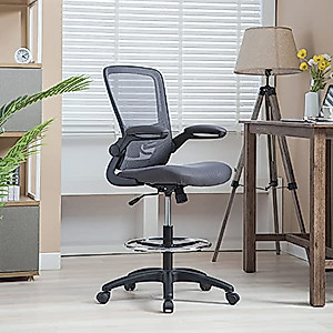 Serena Ergonomic Mesh Drafting Chair - Adjustable, Breathable Mesh, Lumbar Support, Ergonomic and Height Adjustable Flip-Top Office Chair with Foot Ring and Productivity - Gray