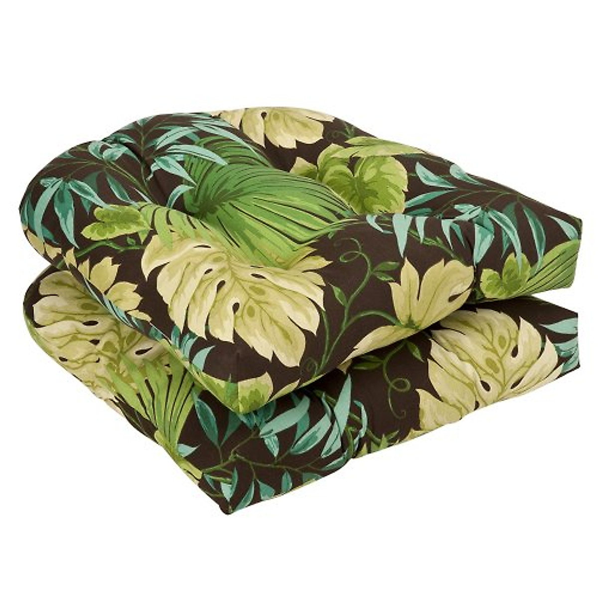 Pillow Perfect - 353289 Outdoor/Indoor Tropique Peridot Tufted Seat Cushions (Round Back), 19" x 19", Green, 2 Pack