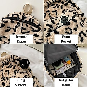 JHTPSLR Leopard Furry Backpack Soft Plush Backpack Fuzzy Backpack Book Bags Trendy Backpack Cute Stylish Winter Casual Daypack (Black)