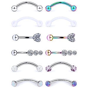 Jenxnjsjo Eyebrow Rook 16g Piercing Jewelry Rings for Women Vertical Labret Lip Hood 16 Gauge Curved Barbell Snug Earrings Belly Button Snake Frog Eyes Vch Bridge Cartilage Daith Surface Anti Tragus