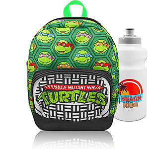 Teenage Mutant Ninja Turtles Mini Backpack - 10” Canvas Backpack with Front Pocket and Bottle | TMNT School Supplies Bundle