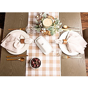 DII Heavyweight Fringed Check Tabletop Collection, Table Runner, 14x72, Stone Brown