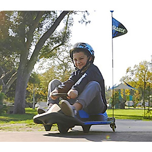 Razor Crazy Cart Shift for Kids Ages 6+ (Low Speed) 8+ (High Speed) - 12V Electric Drifting Go Kart for Kids - High/Low Speed Switch and Simplified Drifting System, for Riders up to 120 lbs,Black/Blue