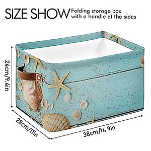 Canvas Storage Basket Beach Board Seashell Starfish Storage Bins Collapsible Organizer with Handles for Cupboards Shelves Nursery Wardrobe Clothes Toys Laundry Children Room